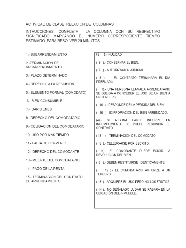 Actividad De Clase Relacion De Columnas Civil Iv Pdf