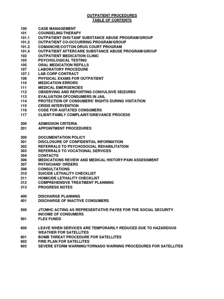 Outpatient Procedures Master | PDF | Physical Examination | Medical ...
