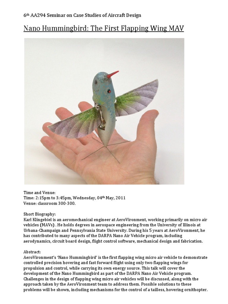 The Development of the Nano Hummingbird: The First Flapping Wing Micro ...