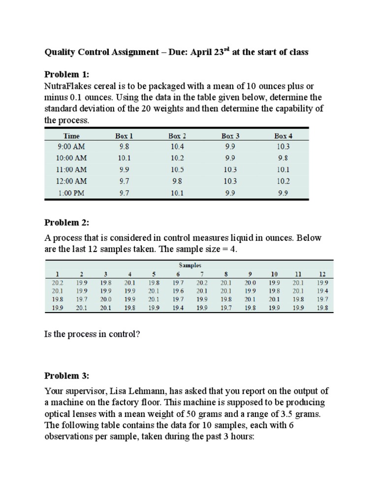 Quality Control Analysis Assignment | PDF | Teaching Methods ...