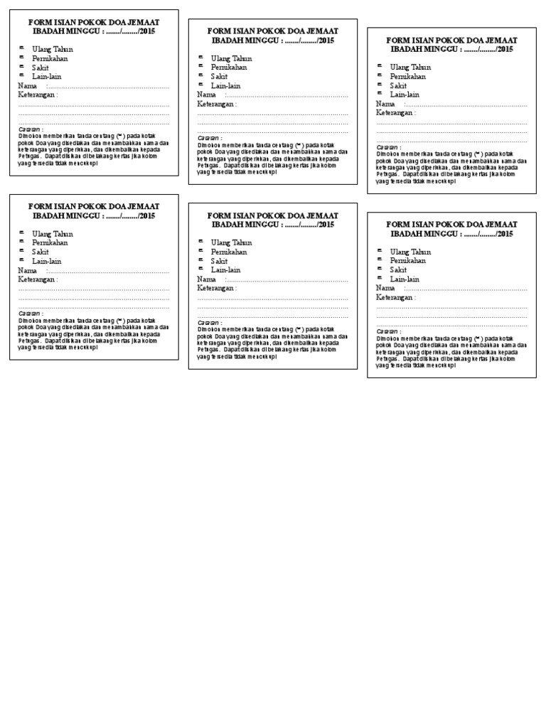 Form Isian Pokok Doa Jemaat | PDF