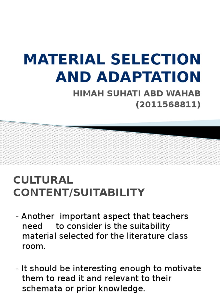 Material Selection and Adaptation | Download Free PDF | Reading ...