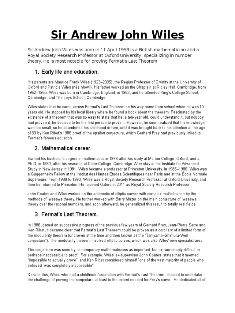 Andrew Wiles Biography