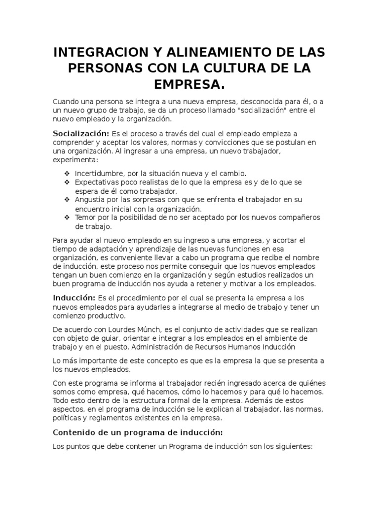 Integración Del Personal A La Empresa | PDF | Derecho laboral ...