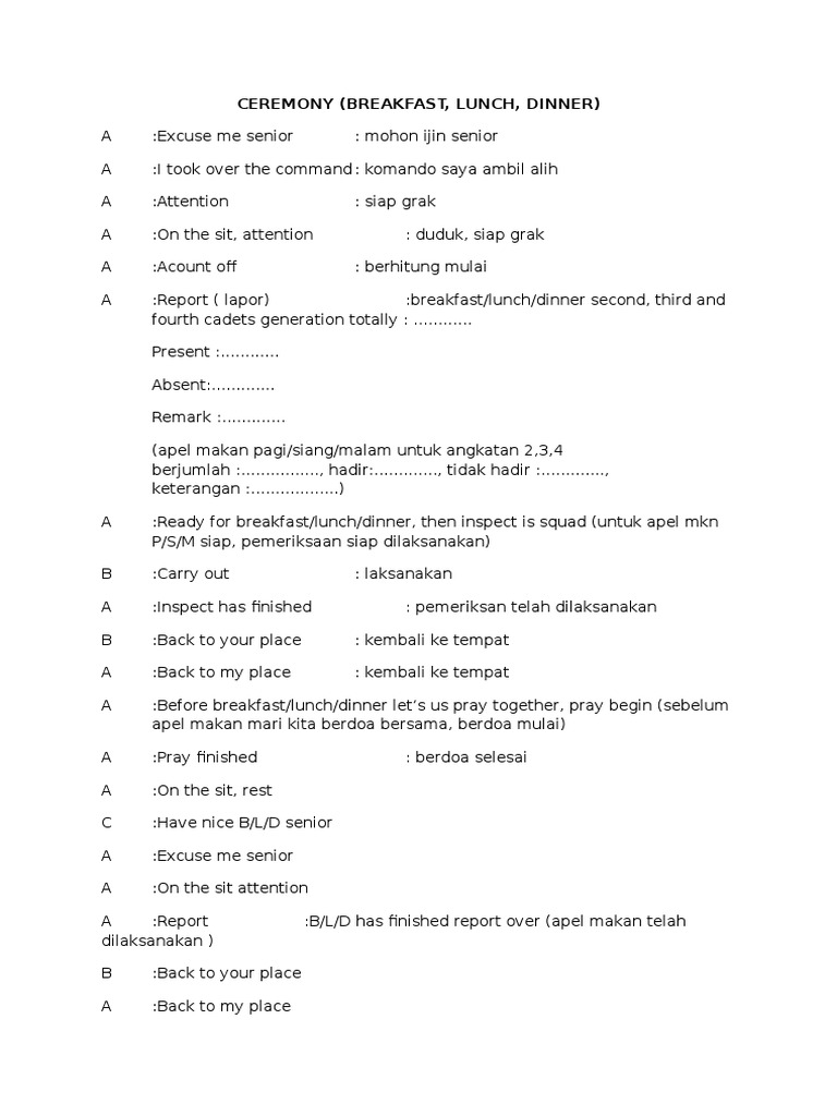 Ceremony (Breakfast, Lunch, Dinner) | PDF | Art