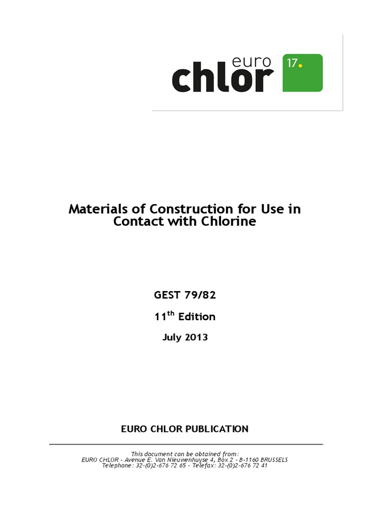 Materials of Construction For Use in Contact With Chlorine | PDF ...