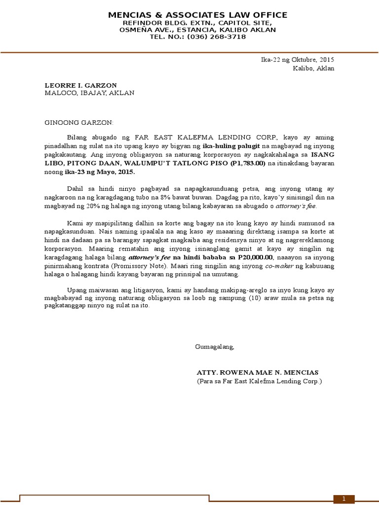 Demand Letter Tagalog2 | PDF