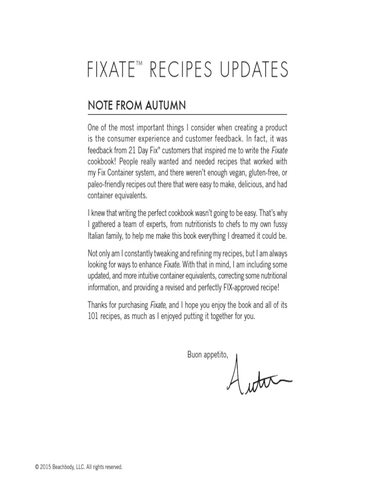 Fixate Recipe Update and Corrections | PDF | Nutrition Facts Label ...