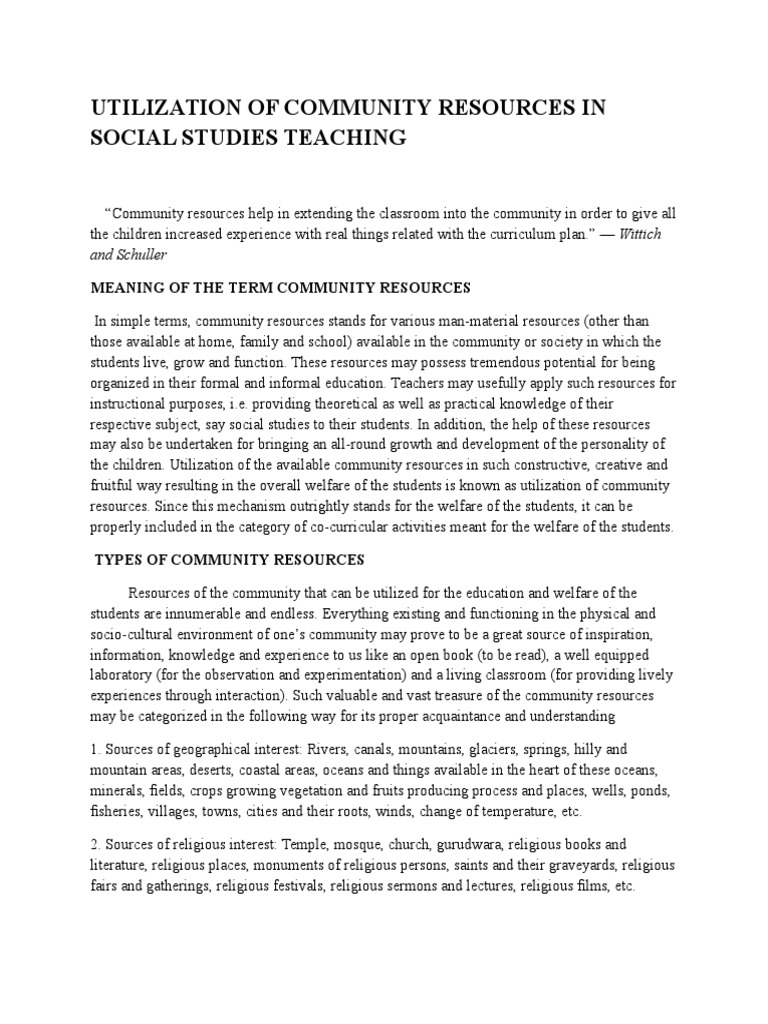 Utilization of Community Resources in Social Studies Teaching | PDF ...