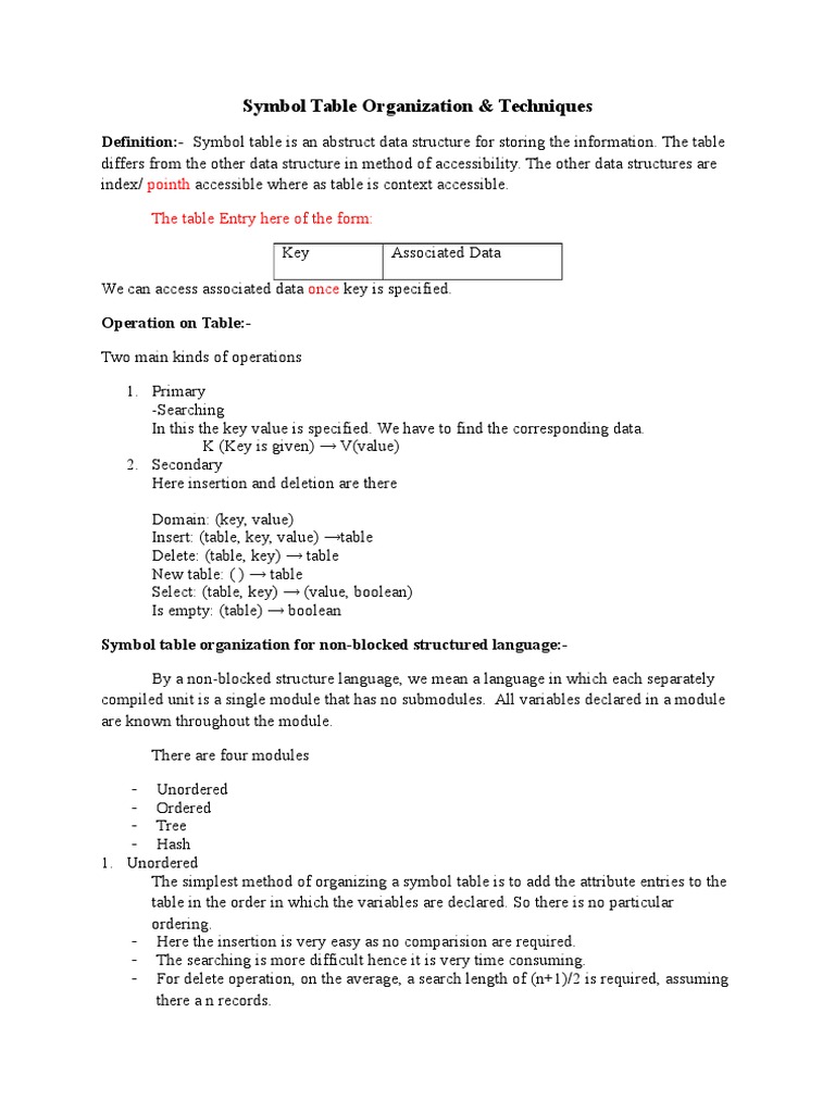 Symbol Table Organization | PDF | Subroutine | Applied Mathematics