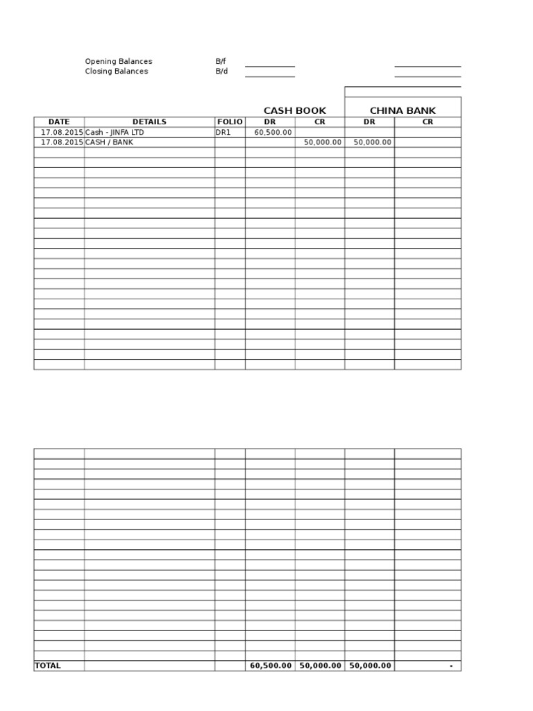 Cash Book China Bank: Opening Balances B/F Closing Balances B/D | PDF ...