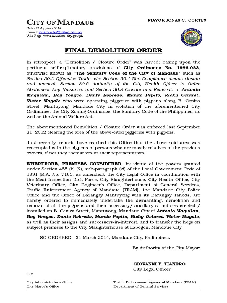 Final Demolition Order | PDF