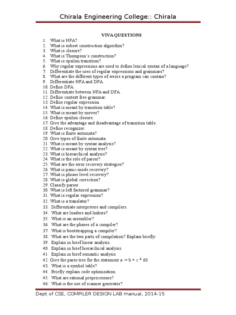 CD Viva Questions | PDF | Parsing | Compiler