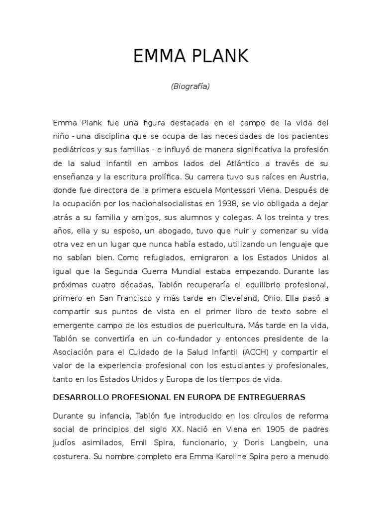 Emma Plank Clínica (Biografía) | PDF | Educación Montessori | Jardín de ...