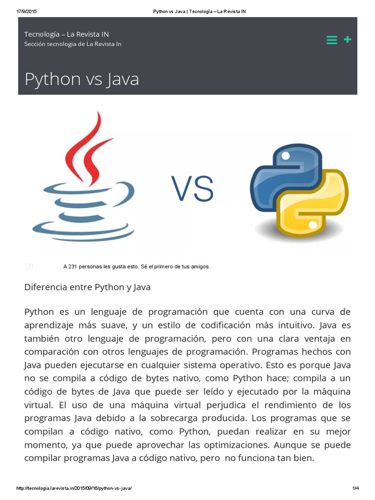 Python Vs Java - Tecnología - La Revista in | PDF | Java (lenguaje de ...
