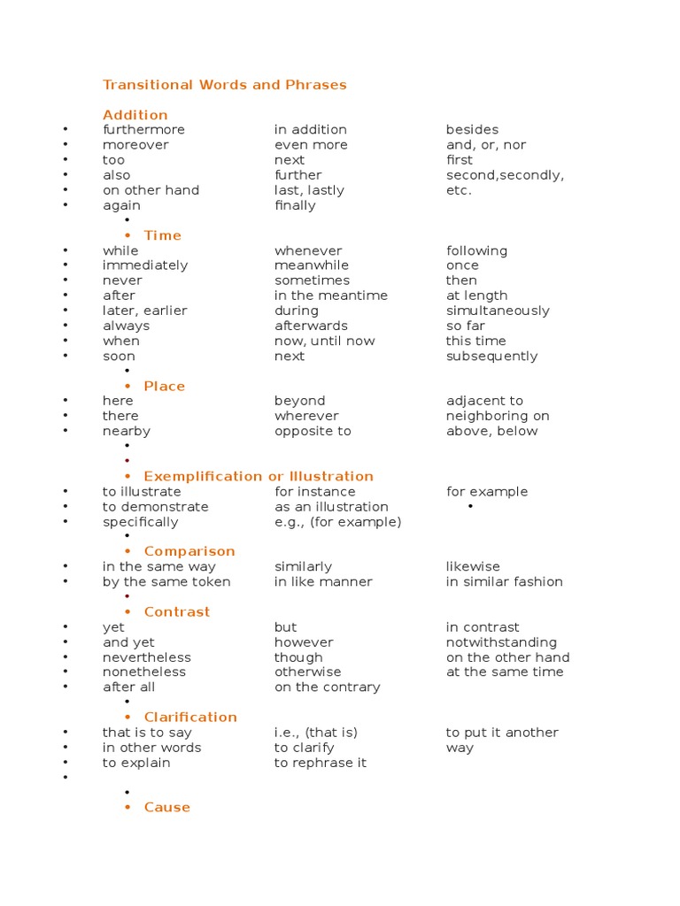 Transitional Words and Phrases | PDF