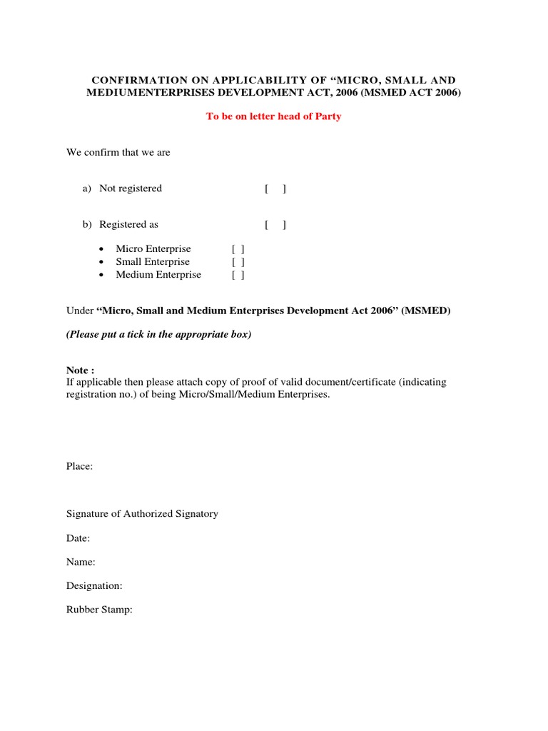 MSMED Declaration Format | PDF