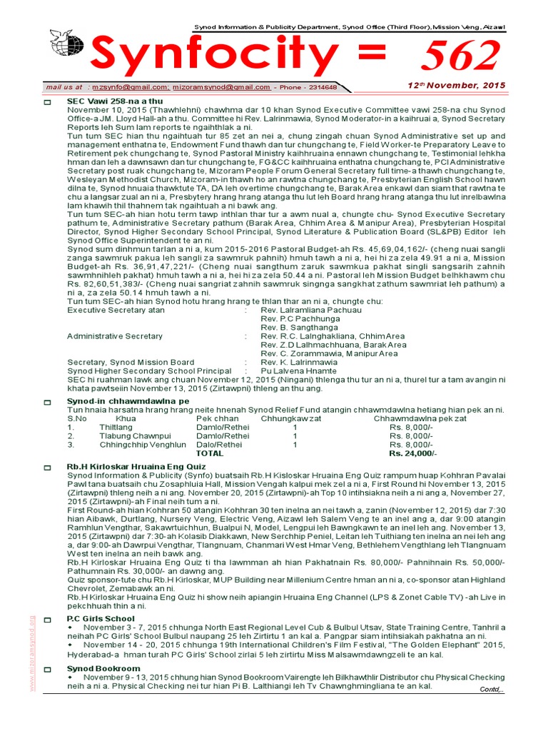 Synfocity 562 | PDF | Presbyterianism | Christian Organizations