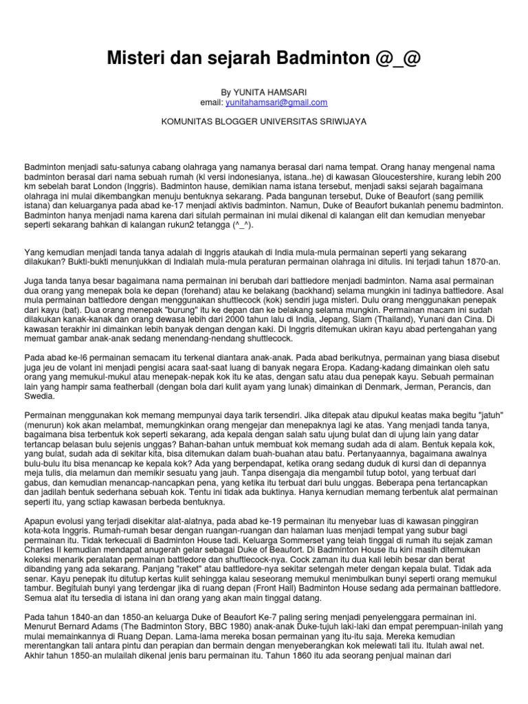 Sejarah Badminton | PDF