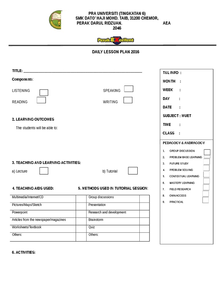 Lesson Plan Muet | PDF