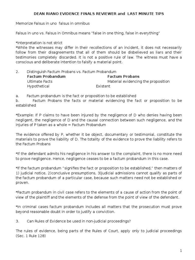 Dean Riano Evidence Finals Reviewer | PDF | Hearsay | Evidence (Law)