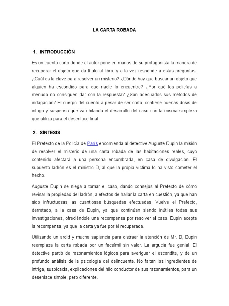 La Carta Robada | PDF | Edgar Allan Poe