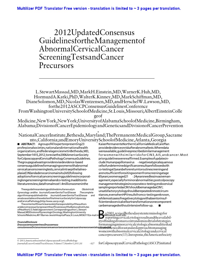 Asccp Updated Guidelines - 3.21.13 | PDF | Cervical Cancer | Carcinogenesis