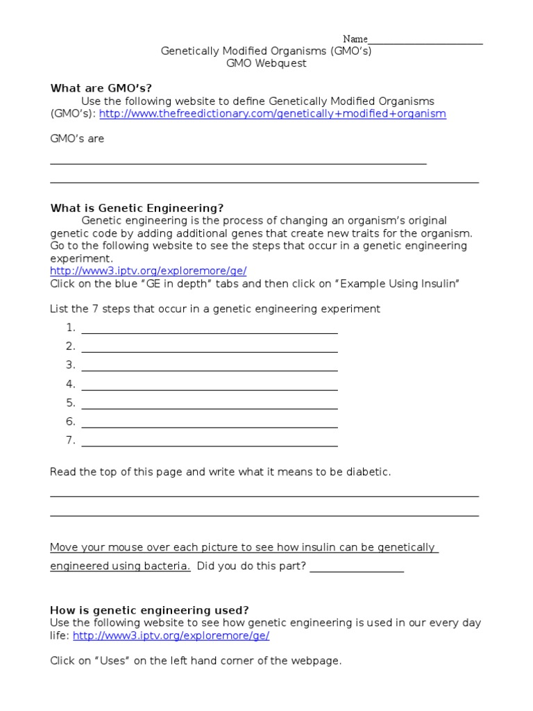 Gmo Webquest Regular | PDF | Genetically Modified Organism | Genetic ...