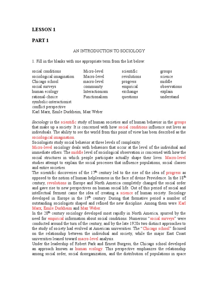 Lesson 01 An Introduction To Sociology The Tools of Sociology | PDF ...