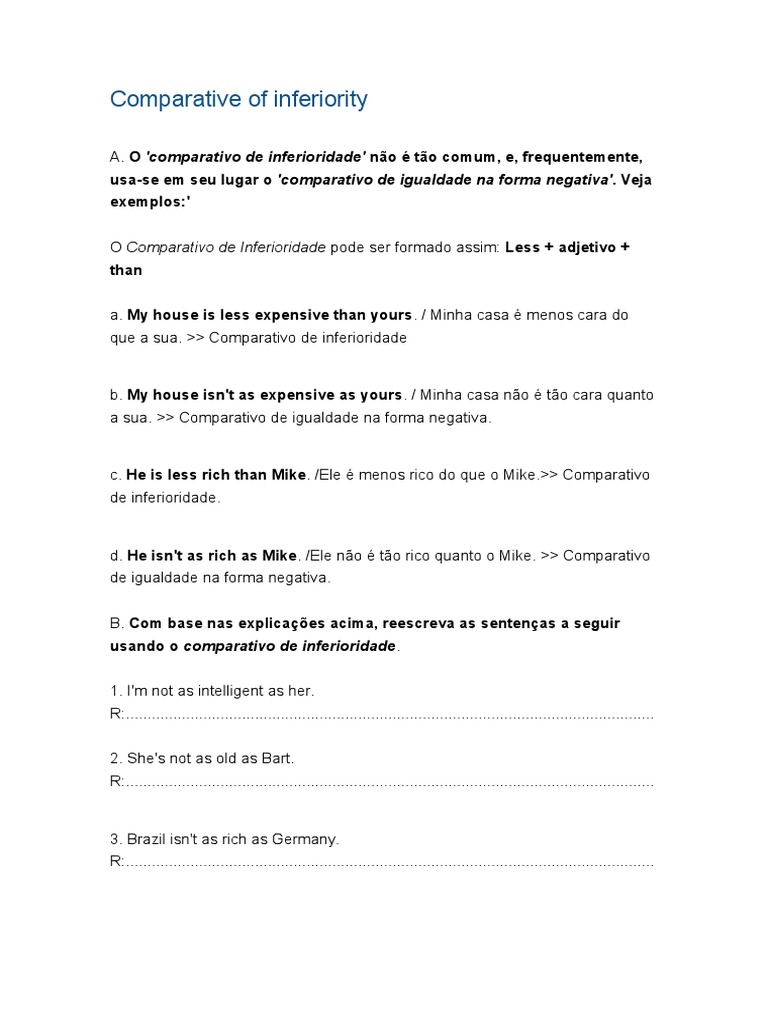 Comparative of Inferiority and Equality | PDF