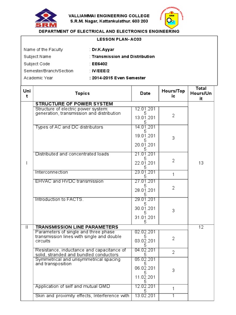 Lesson Plan | PDF | Electric Power Transmission | Electrical Impedance