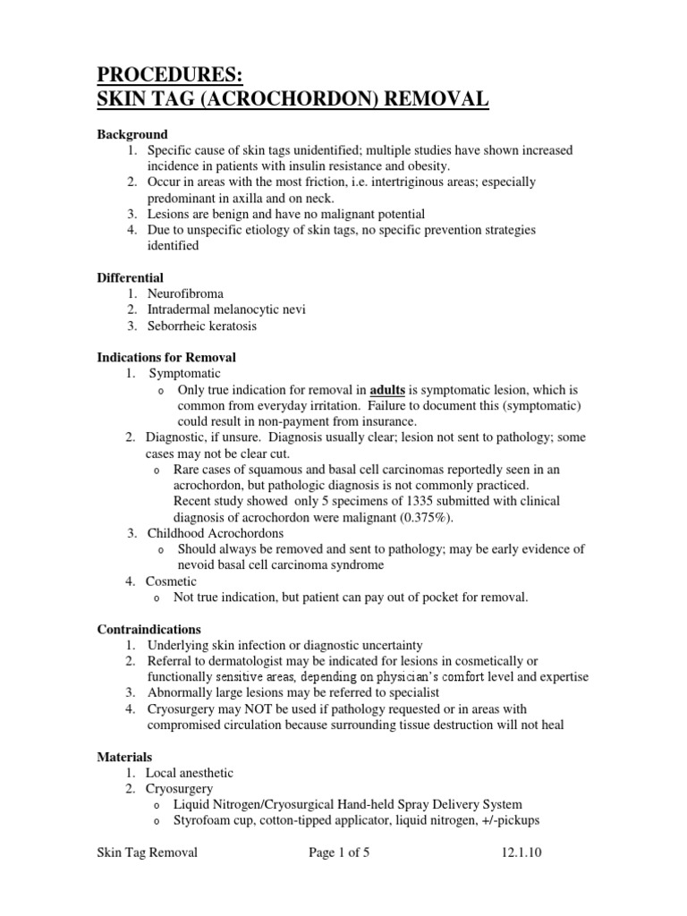 Procedures Skin Tag Removal | PDF | Pathology | Anesthesia
