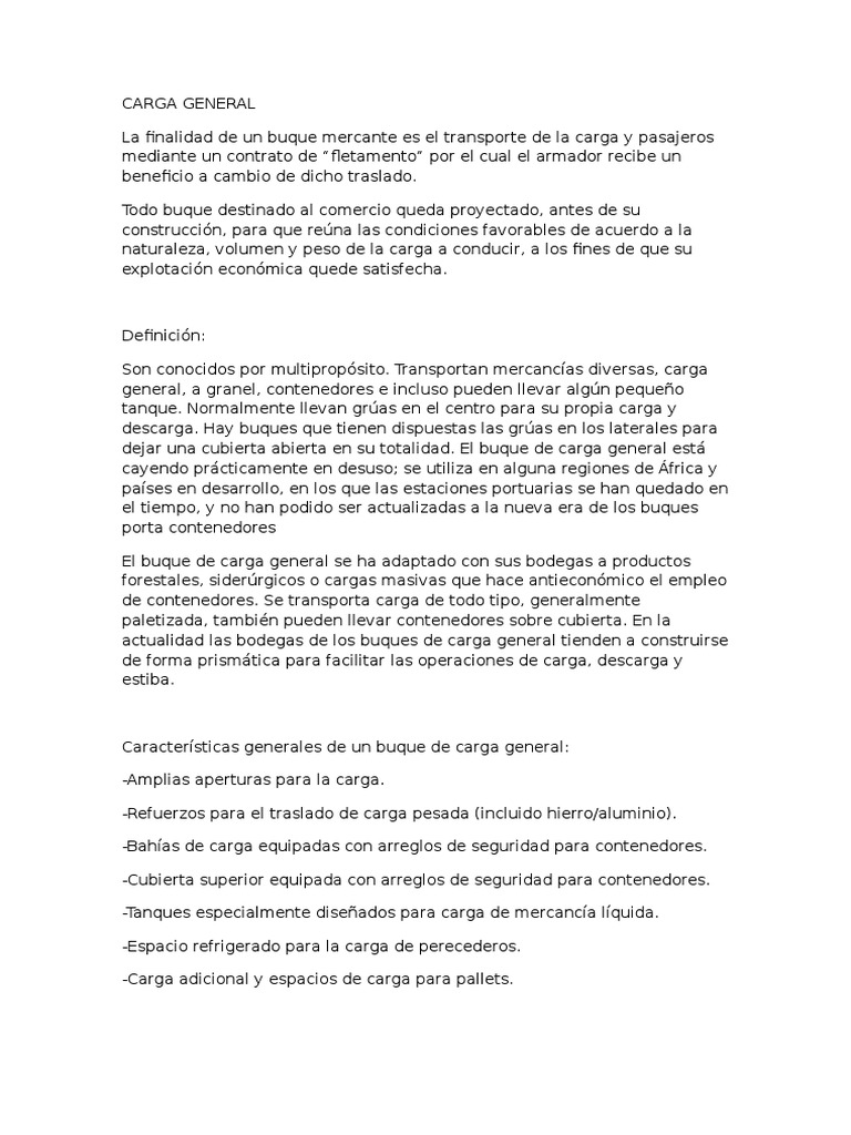 Carga General Buque | Descargar gratis PDF | Buques | Barco de carga