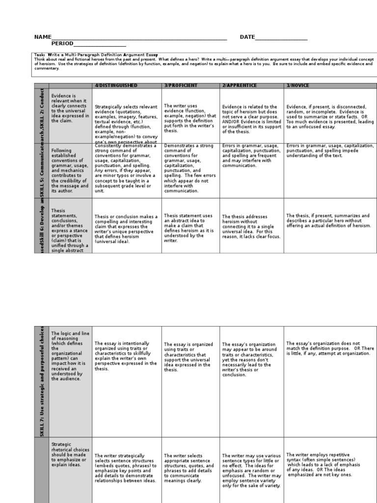 Hero Rubric 2 | PDF | Essays | Argument