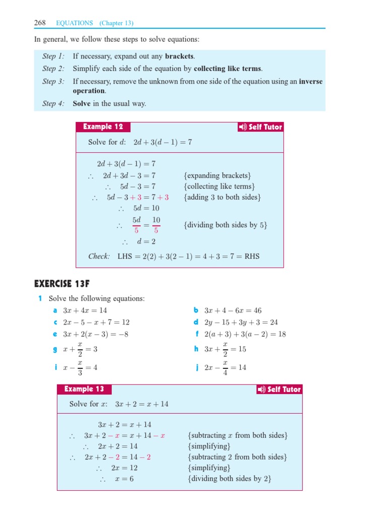 Grade 7 Myp 2 Solving Equations 13f | PDF | Equations | Algebra