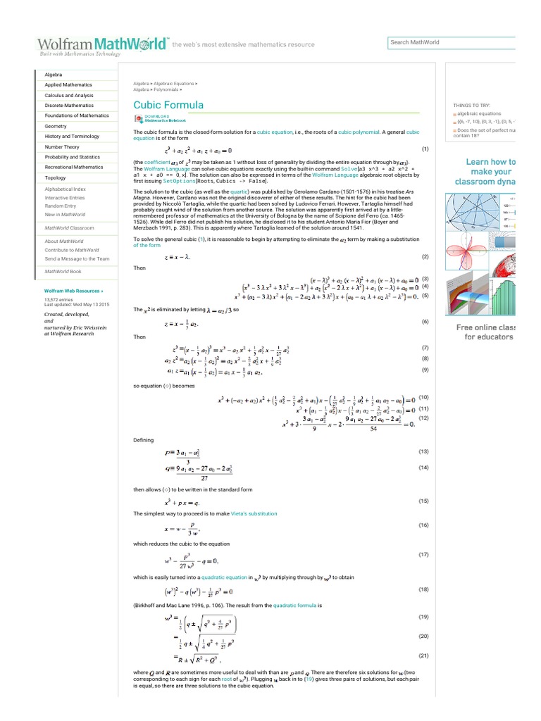 Cubic Formula | PDF | Quadratic Equation | Equations