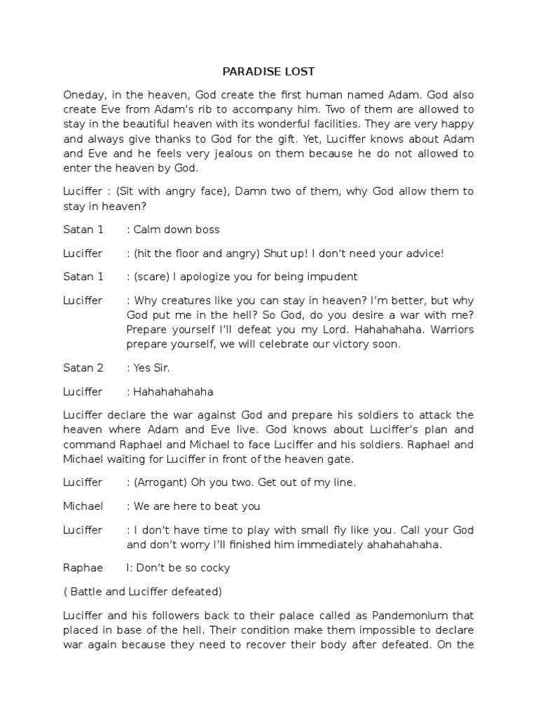 Paradise Lost Script | PDF | Paradise Lost | Adam And Eve