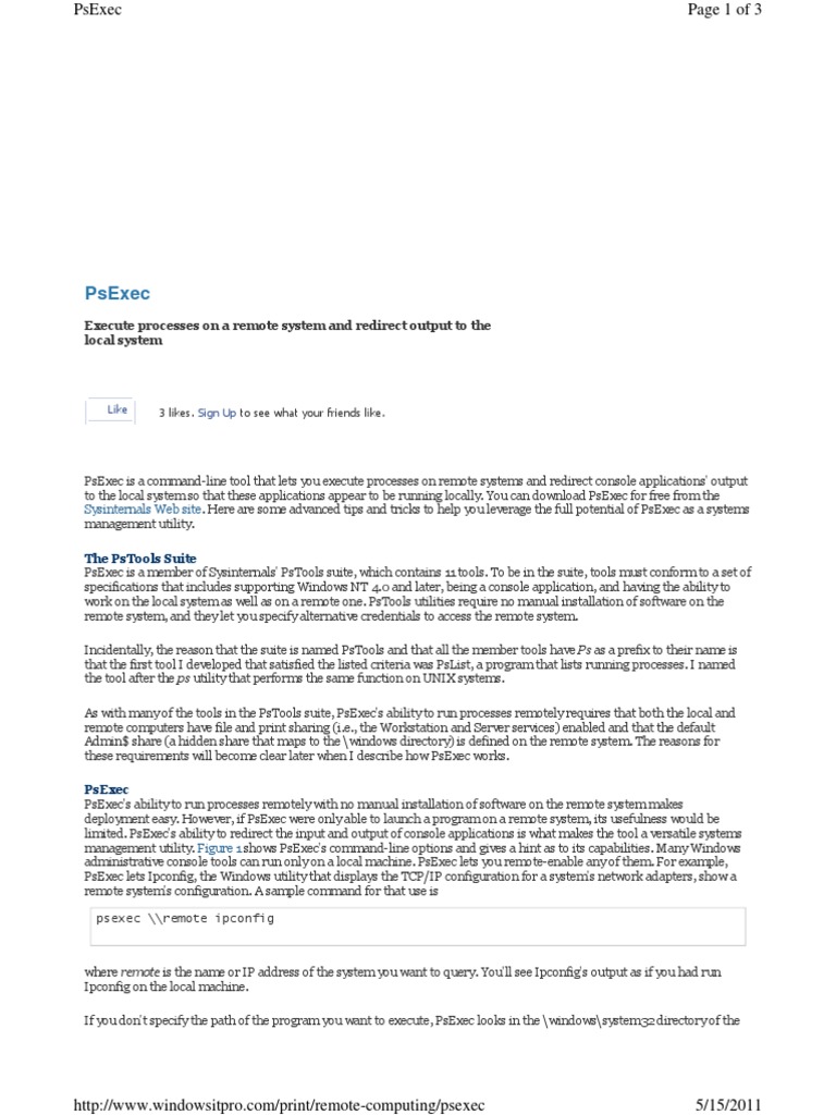 PsExec - Execute Processes On A Remote System and Redirect Output To The Local System | PDF ...