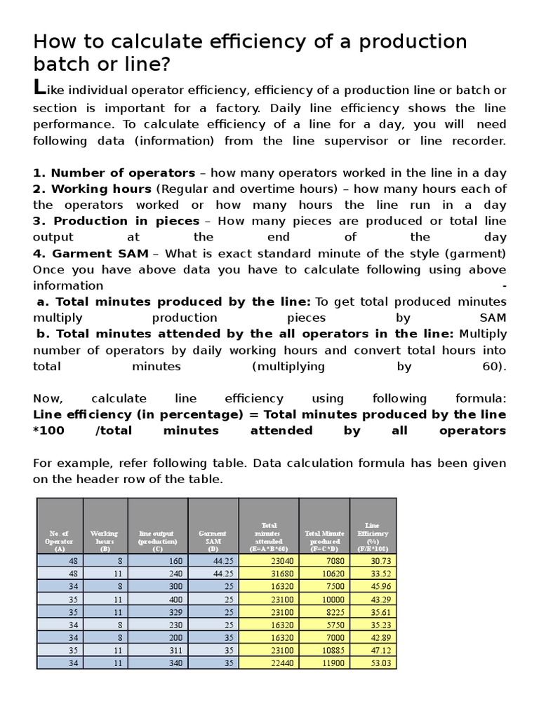 How To Calculate Efficiency of A Production Batch or Line | PDF ...