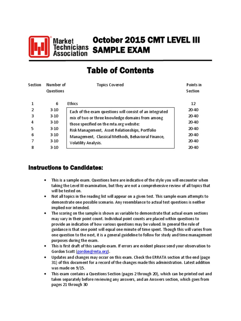 CMT Level III Sample Exam October 2015 | PDF