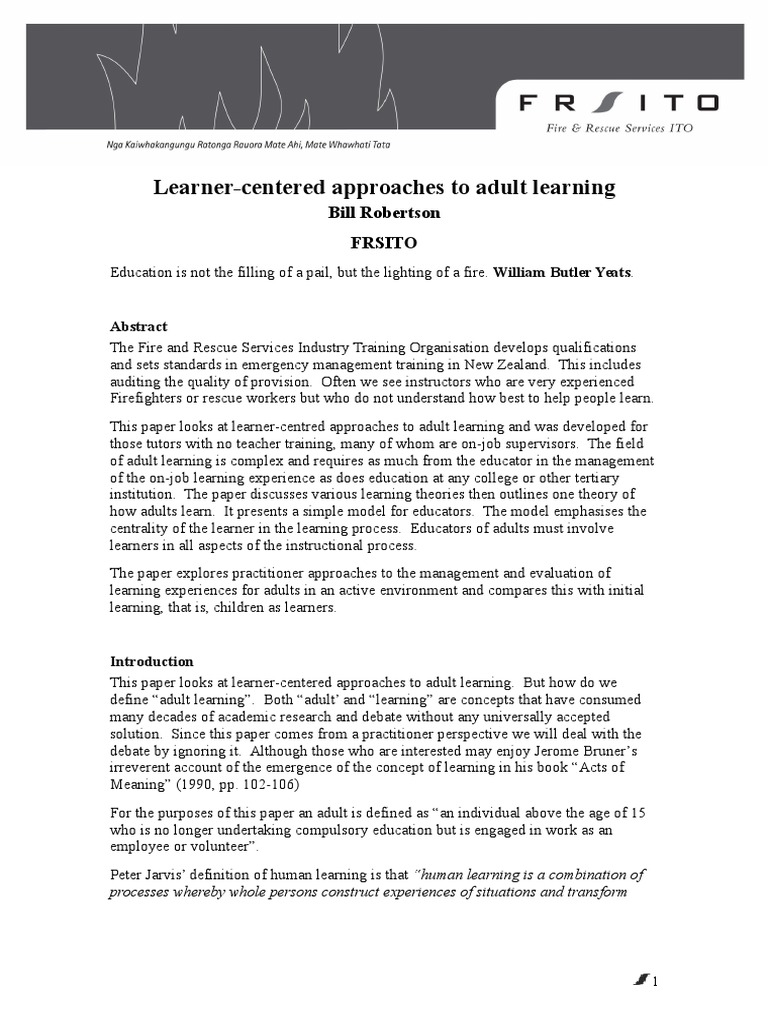 Robertson - Learner-Centered Approaches To Adult Learning - Conference ...