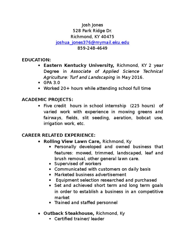 Josh Resume Agr 305 Class | PDF | Career & Growth | Business