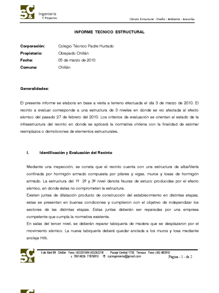 Informe Tecnico Estructural | PDF | Hormigón | Ingeniería