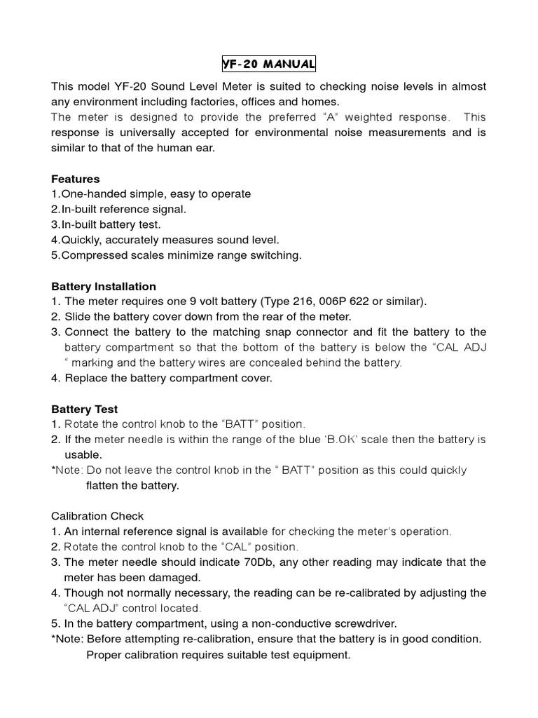 Manual YO FUNG YF-20 | PDF | Calibration | Noise