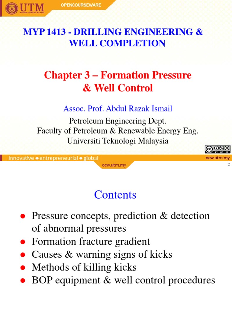 CH 3 - Formation P Well Control Lecture Note | PDF | Blowout (Well Drilling) | Casing (Borehole)