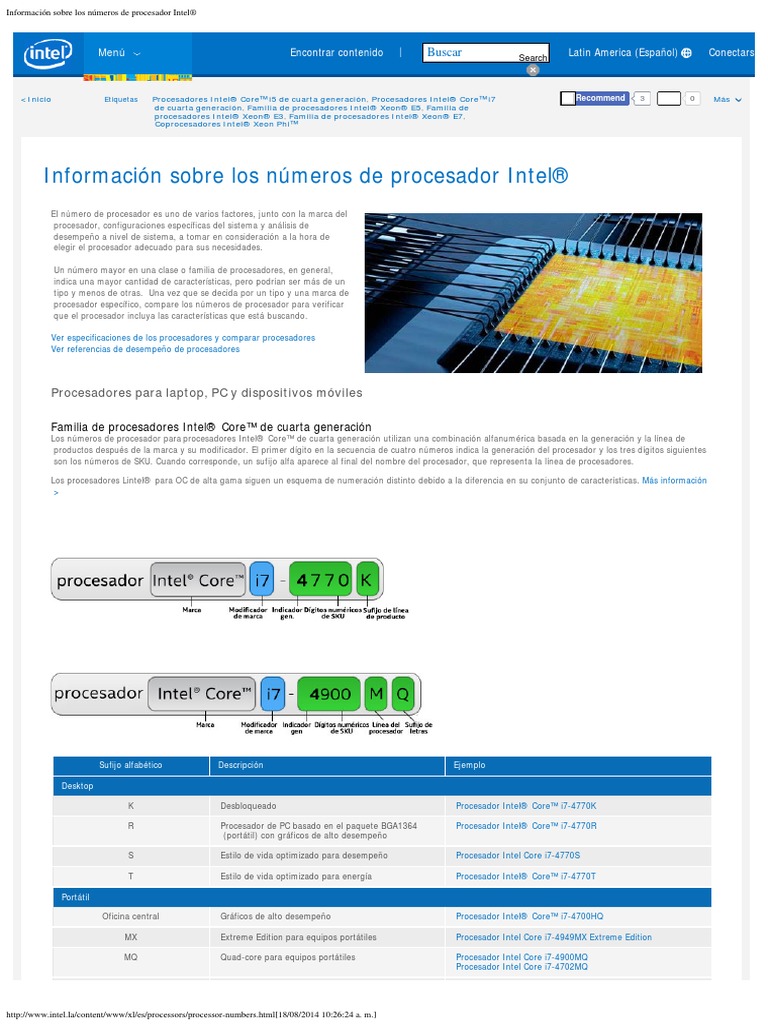 Información Sobre Los Números de Procesador Intel | PDF ...