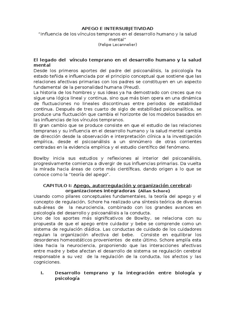 Apego e Intersubjetividad | PDF | Teoría de apego | Cerebro