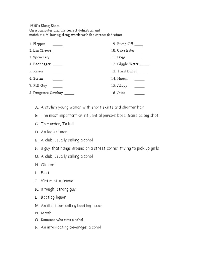Slang Worksheet | PDF