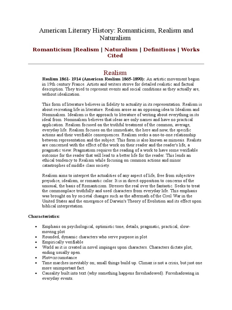Romanticism, Realism and Naturalism | PDF | Realism (Arts) | Literary ...