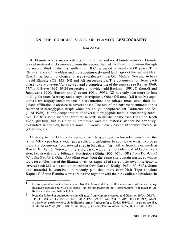 Elamite Lexicography Overview | PDF | Linguistics | Languages